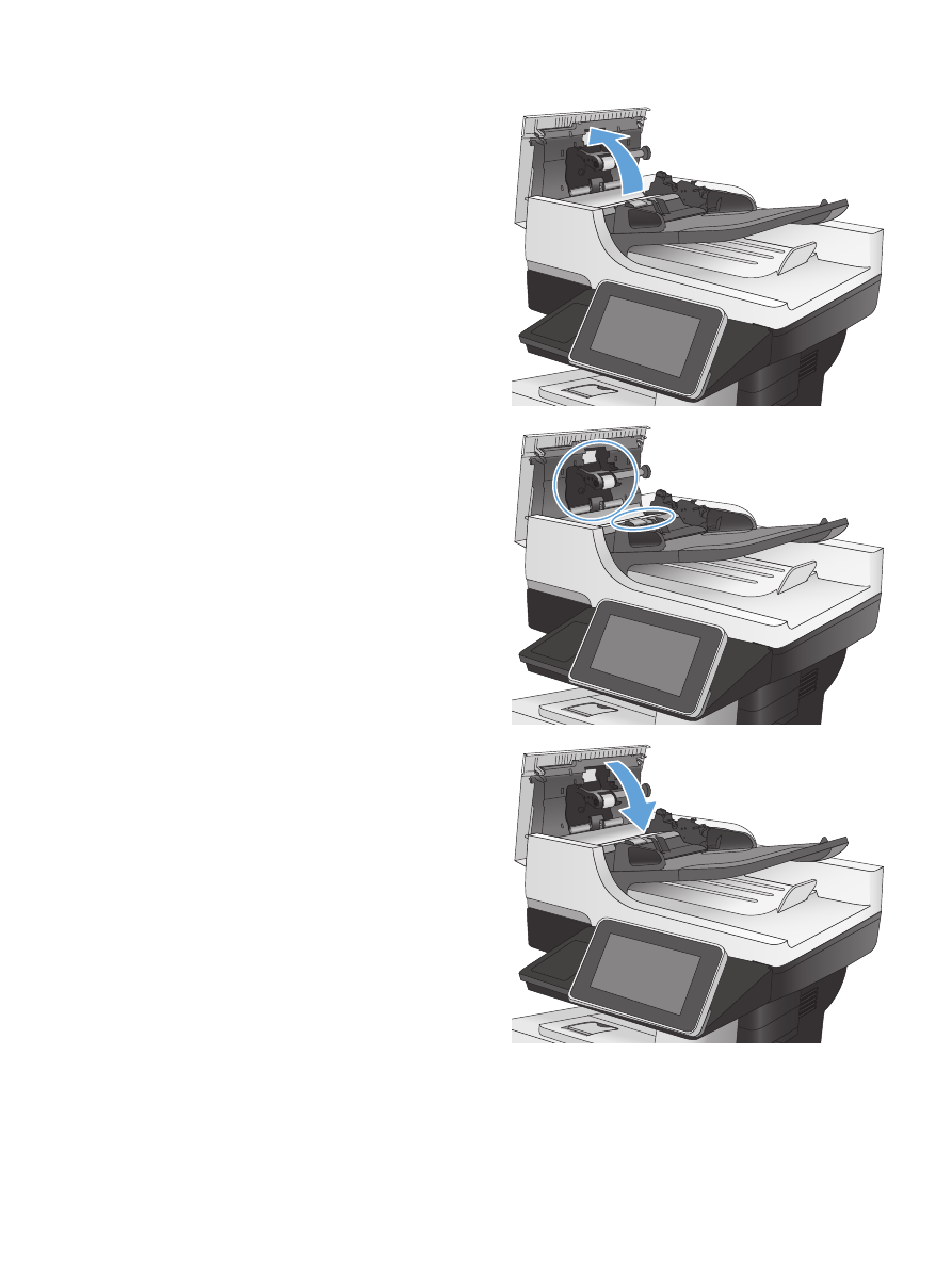 문서 공급기의 픽업 롤러 및 분리 패드 청소 - HP LaserJet Enterprise 500 MFP M525
