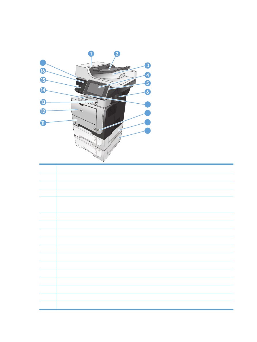 產品前視圖 - HP LaserJet Enterprise 500 MFP M525