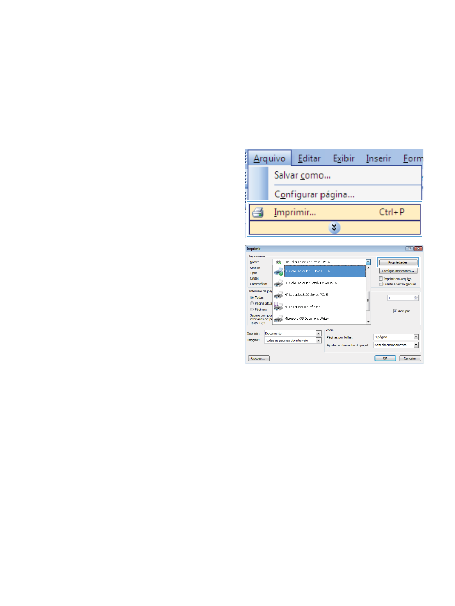 Abrir o driver da impressora com o Windows - HP LaserJet Enterprise 500 ...