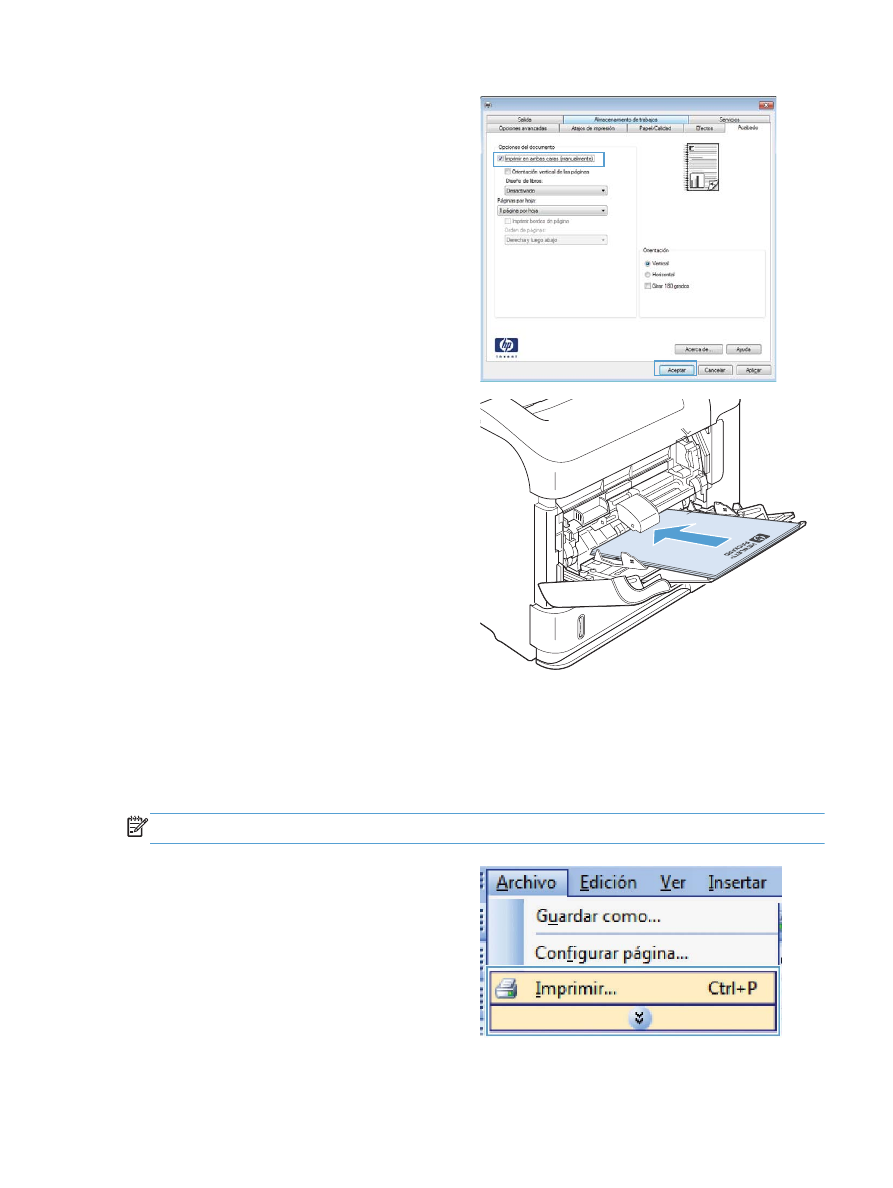 Impresión manual en ambas caras con Windows - HP LaserJet Enterprise ...