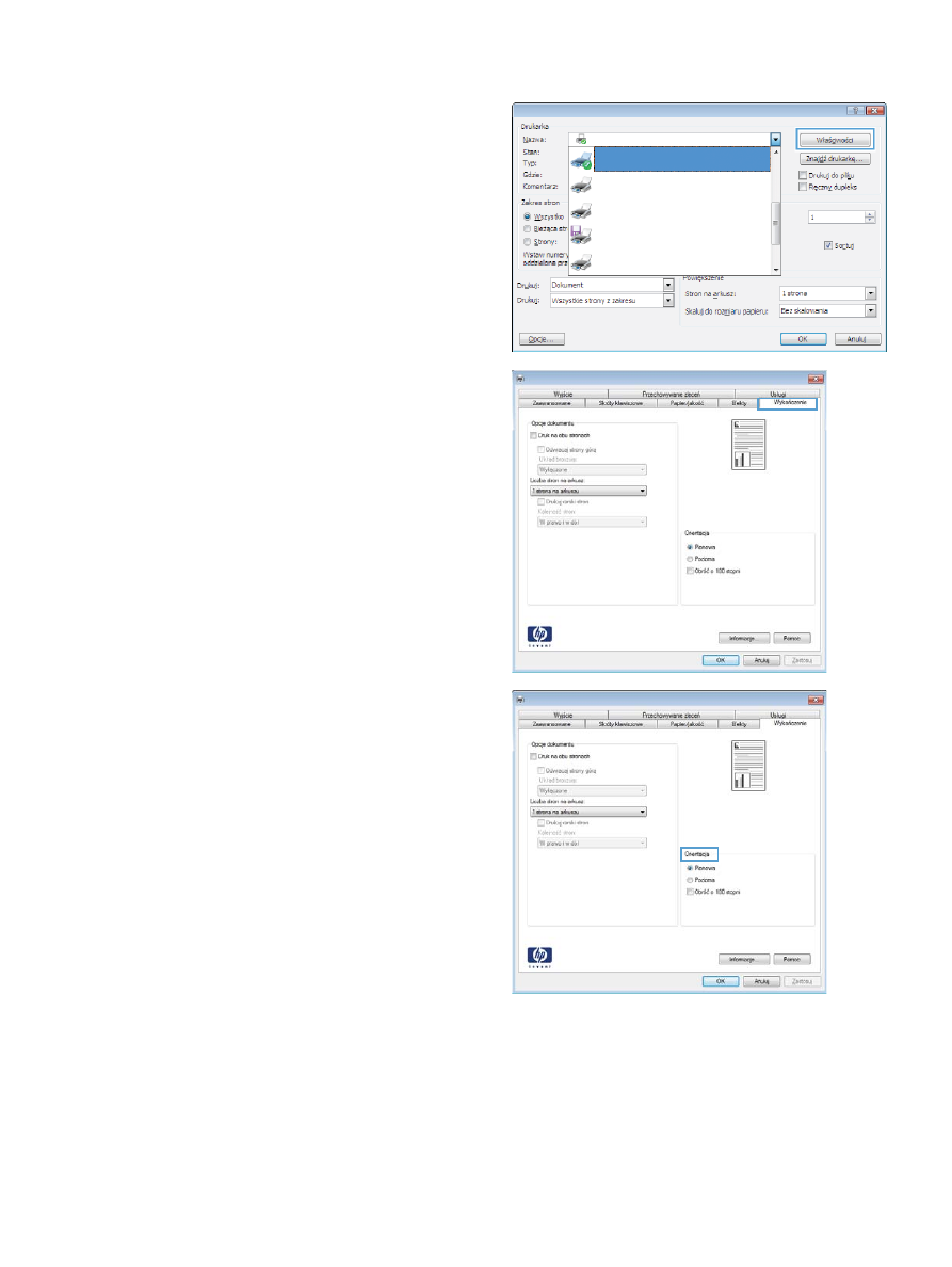 Wybór orientacji strony w systemie Windows - HP LaserJet Enterprise 600 ...