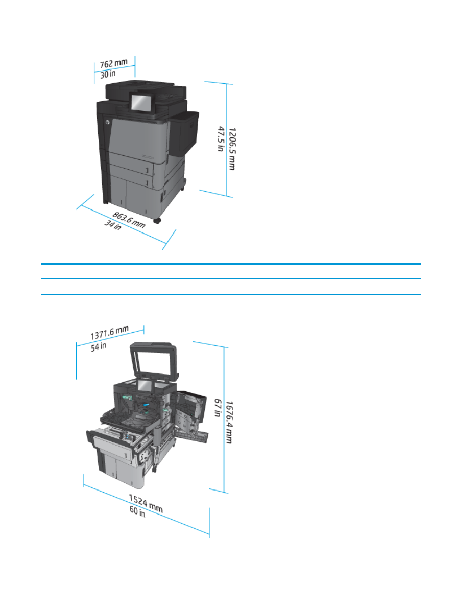 製品の寸法 - HP LaserJet Enterprise flow MFP M830 series