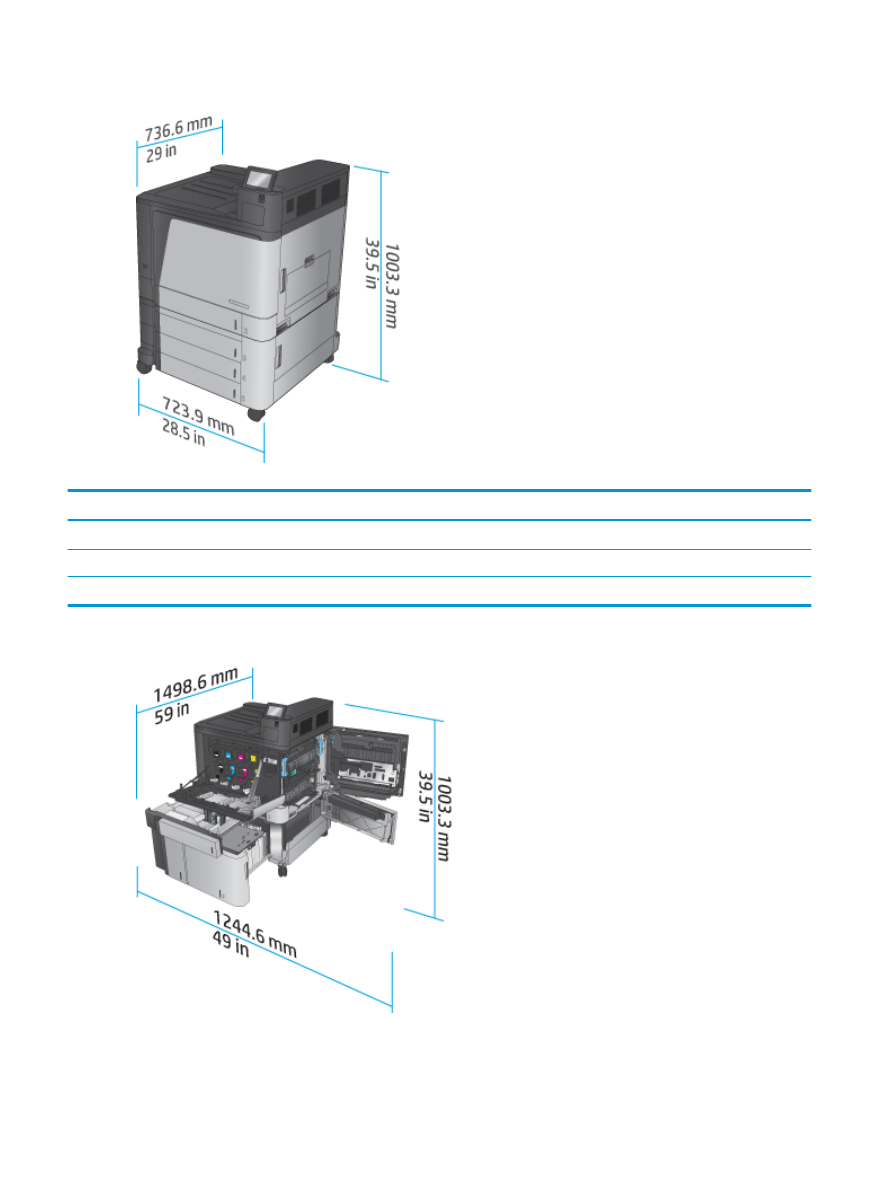 製品の寸法 - HP LaserJet Enterprise flow MFP M830 series