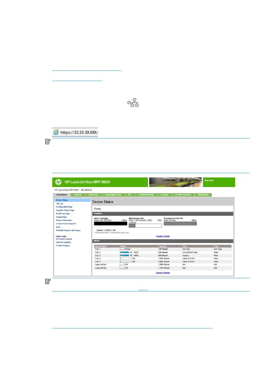 Embedded Web Server(EWS)에 연결 - HP LaserJet Enterprise flow MFP M830 series