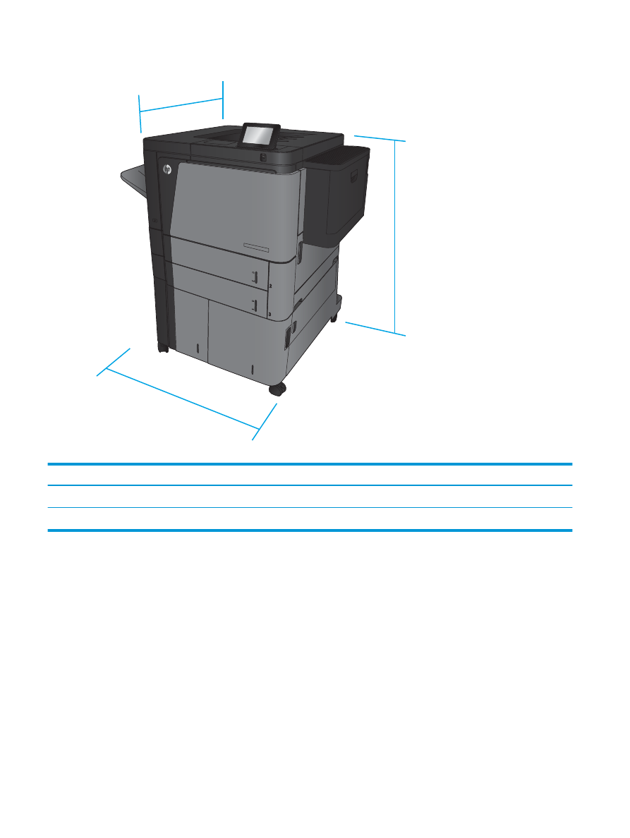 ขนาดของผลิตภัณฑ์ - HP LaserJet Enterprise flow MFP M830 series