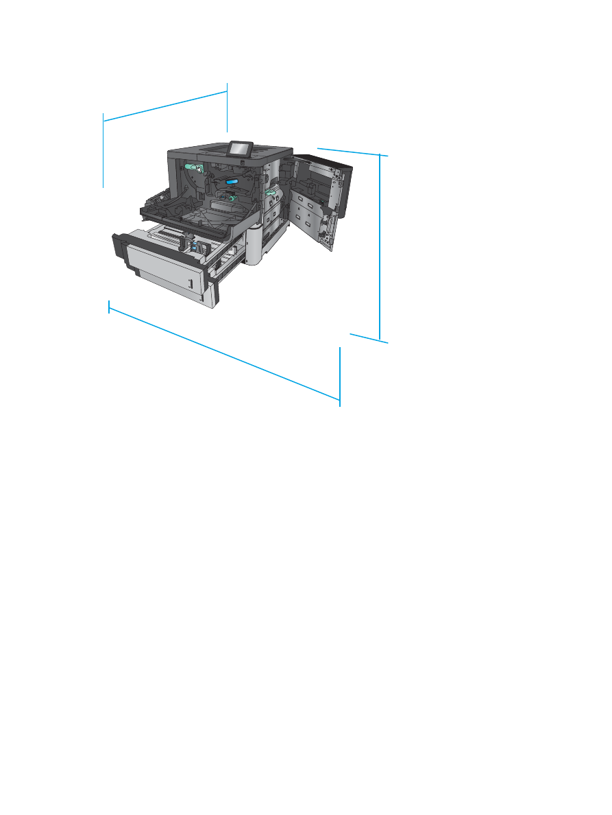 ขนาดของผลิตภัณฑ์ - HP LaserJet Enterprise flow MFP M830 series
