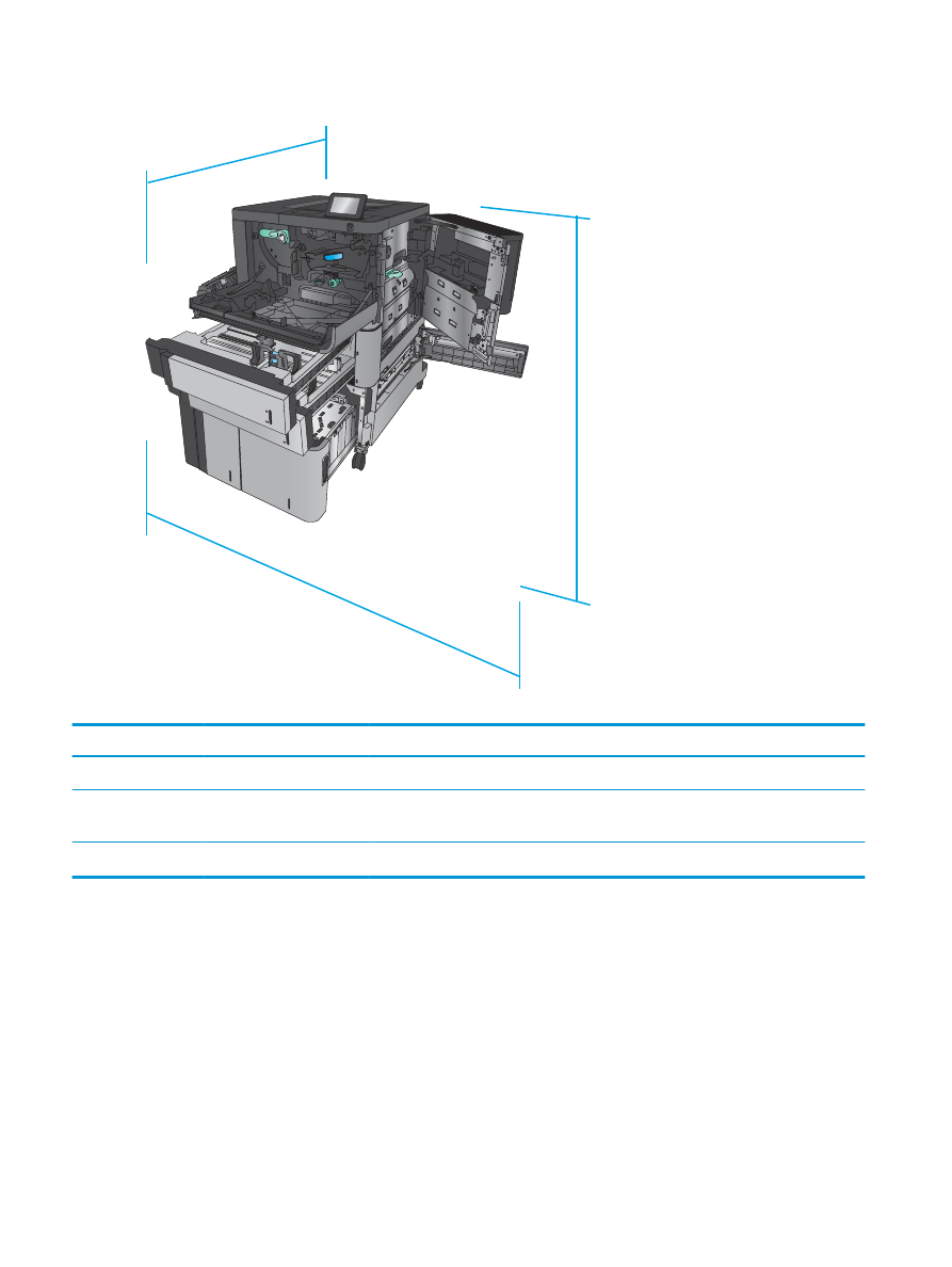 ขนาดของผลิตภัณฑ์ - HP LaserJet Enterprise flow MFP M830 series