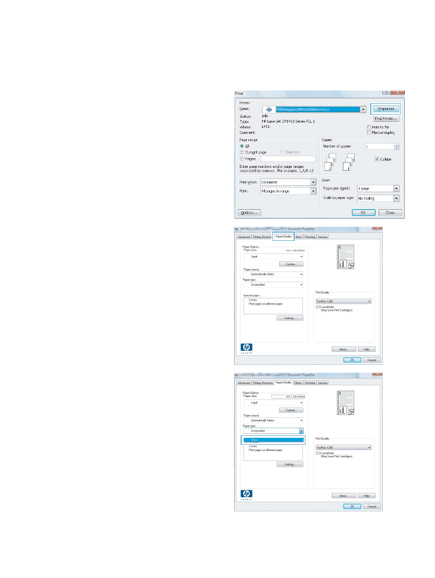 Select the paper type (Windows) - HP LaserJet Pro 400 Printer M401 series