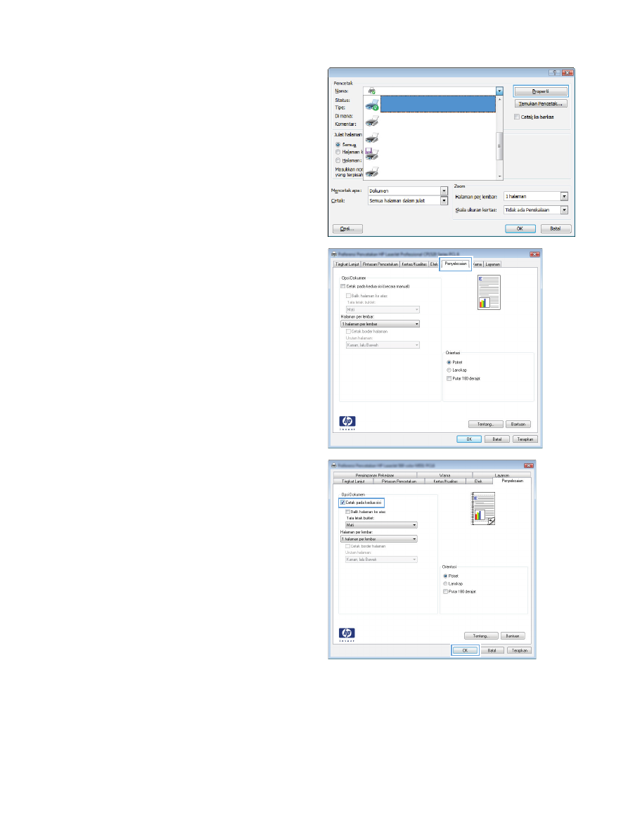 Mencetak pada kedua sisi secara otomatis dengan Windows - HP LaserJet ...
