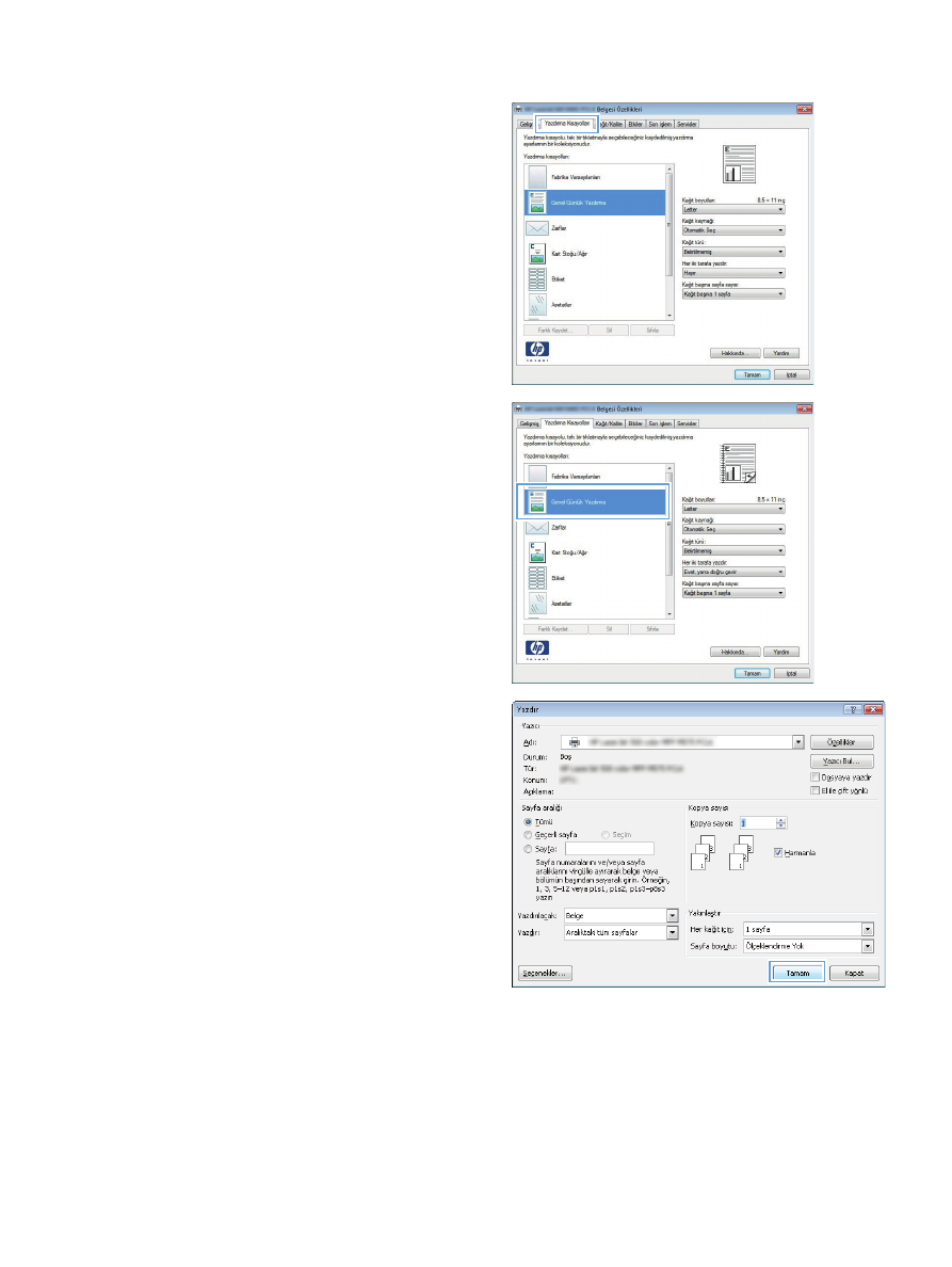 Yazdırma kısayolu kullanma (Windows) - HP LaserJet Pro MFP M521 series